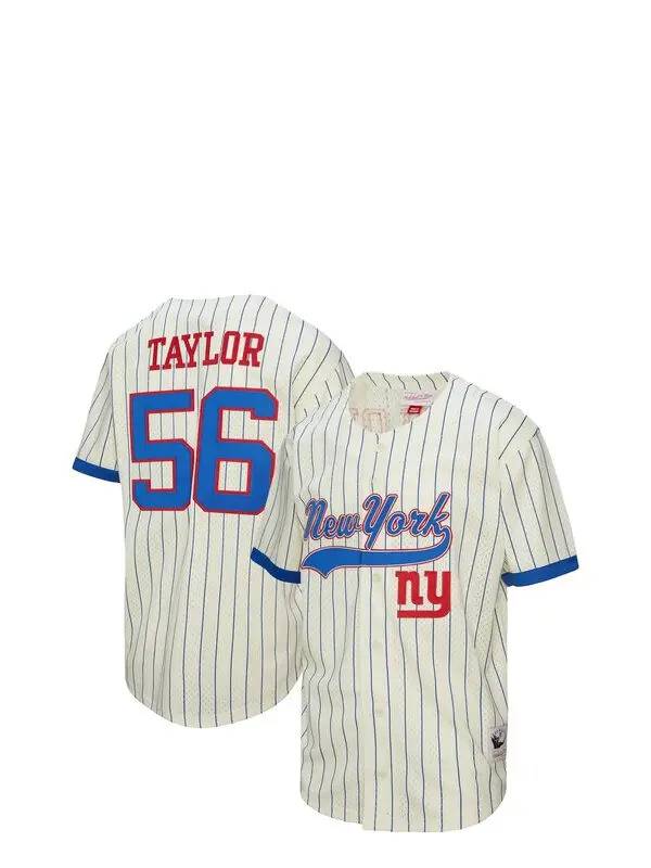 Mitchell & Ness Lawrence Taylor New York Giants Mesh Button-up Baseball Jersey - Cream