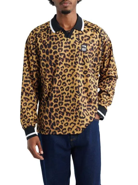 Obey Leopard Print Johnny Collar Soccer Jersey - Leopard Multi
