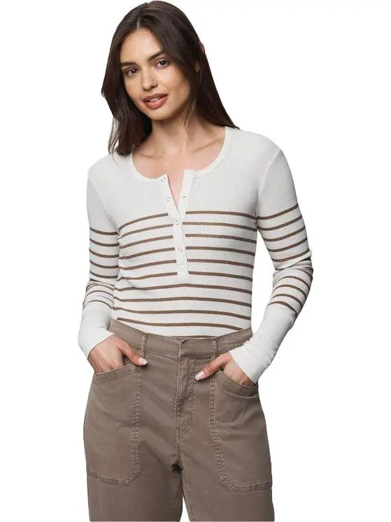 Splendid Stripe Thermal Henley - Chocolate