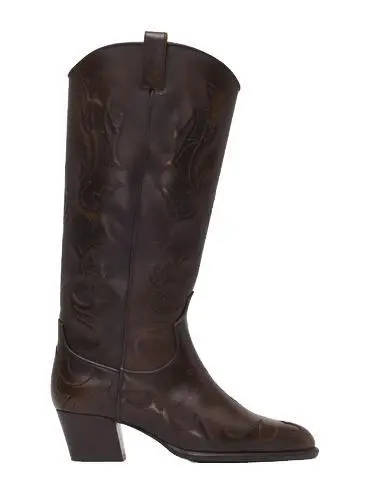 Maje Leather Cowboy Boots - Brown