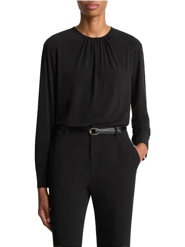 Vince Matte Jersey Gathered Blouse - Black