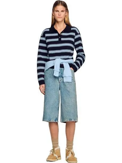 Sandro Striped Wool Polo Sweater - Blue / Navy