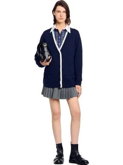 Sandro Long Two-tone Cardigan - Blue / Navy