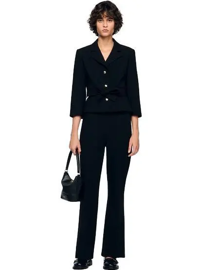 Sandro Straight-leg Trousers With Buttoned Belt - Black