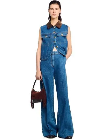 Sandro Cropped Denim Shirt - Blue