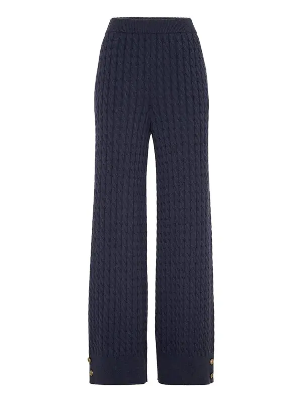 Brunello Cucinelli Cashmere Cable-knit Wide Leg Trousers - Blue