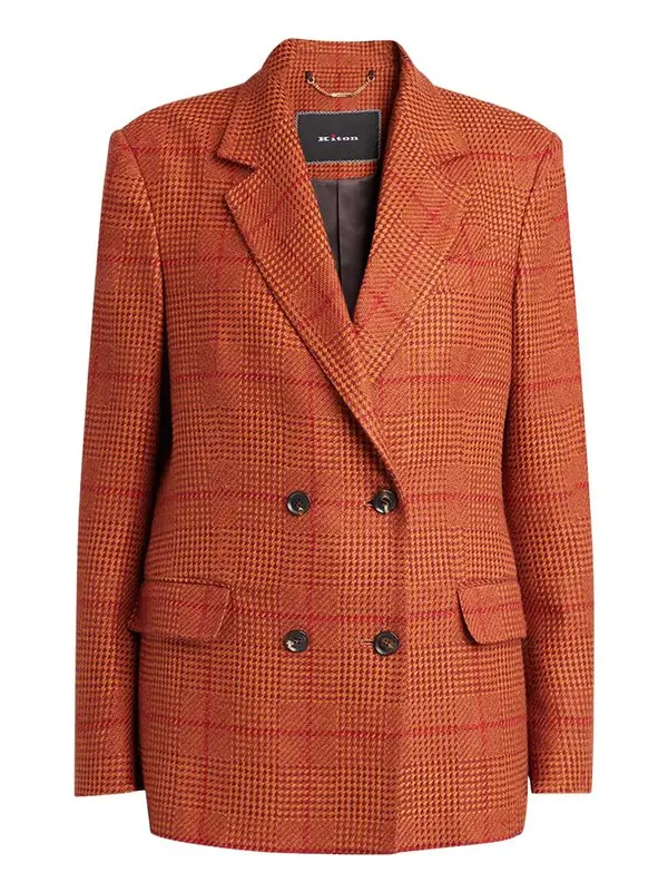 Kiton Check Double-breasted Blazer - Rust Mult