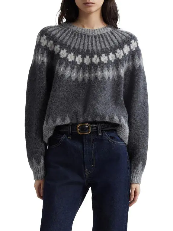 NILI LOTAN Alena Patterned Sweater - Dark Grey Melange Fair Isle
