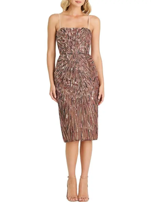 HELSI Marina Sequin Cocktail Pencil Dress - Carmine/gold