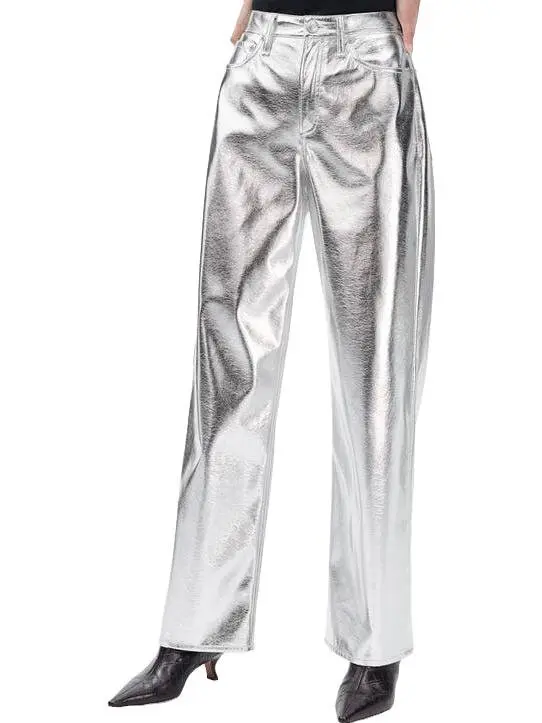 Rag & Bone High-waist Faux Leather Wide-leg Pants - Silver