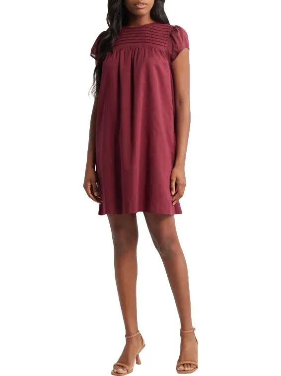 Charles Henry Pintuck Cotton Mini Dress - Burgundy