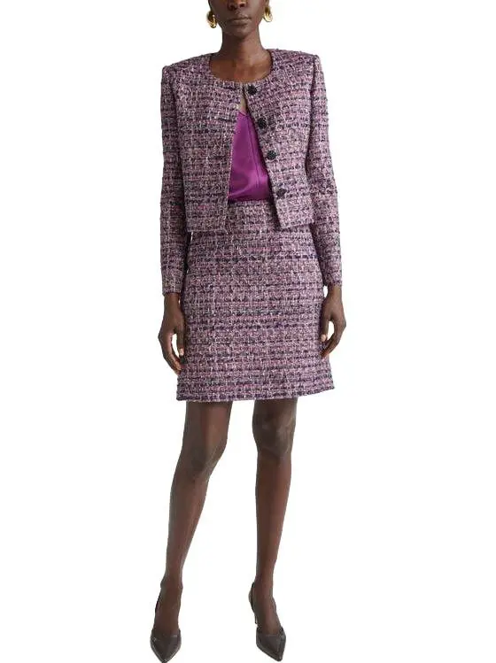 St. John Lurex Tape Tweed Skirt - Rose Quartz/boysenberry Multi