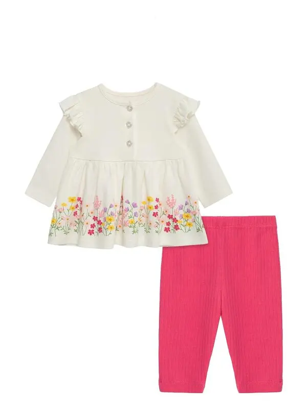 LITTLE ME Floral Print Three-piece Set - White/pink