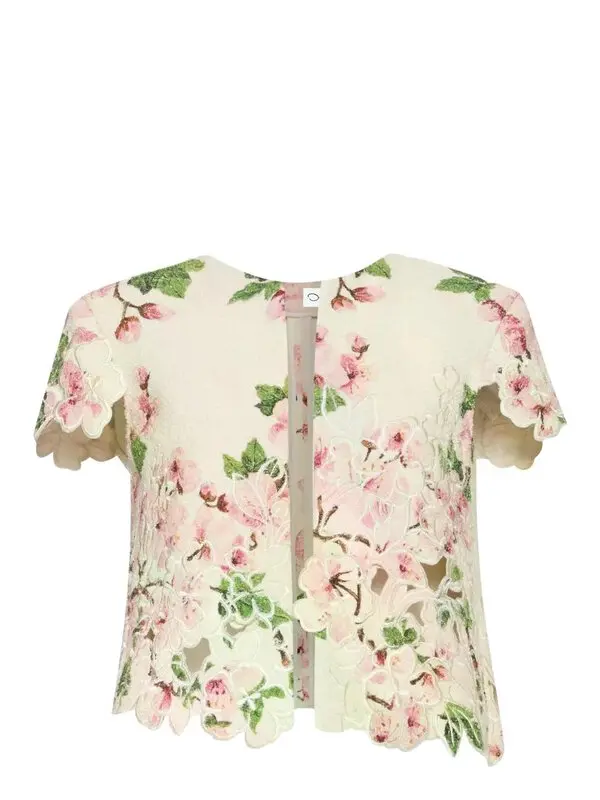 Oscar De La Renta Floral-embroidered Cropped Jacket - Neutrals