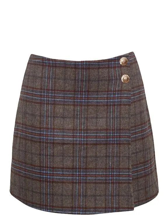Cara Cara Kitty Plaid Mini Wrap Skirt - Allen Plaid