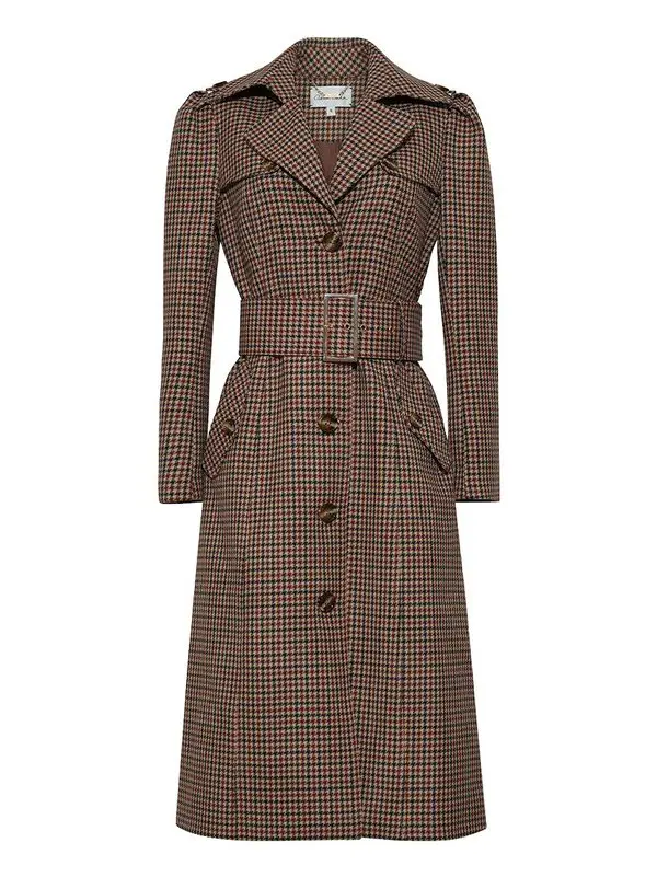 Cara Cara Houndstooth Plaid Belted Trench Coat - Dante Plaid