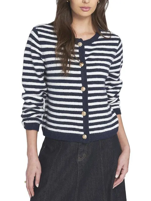 ELLE COLLECTION Fuzzy Striped Cardigan - Multi