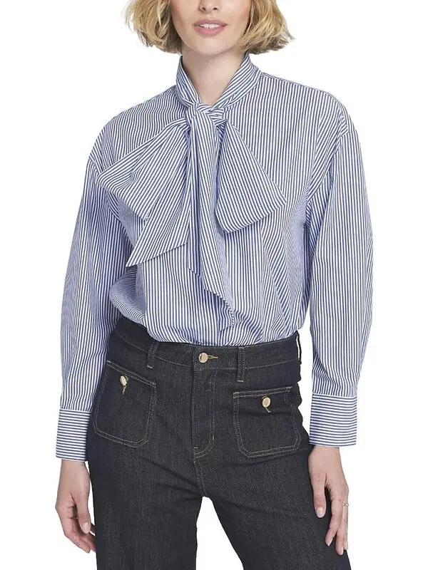 ELLE COLLECTION Striped Bow Shirt - Blue