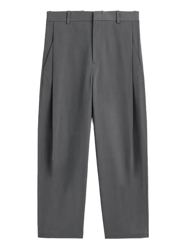 Cos Wide-leg Pleated Cotton Trousers - Gray