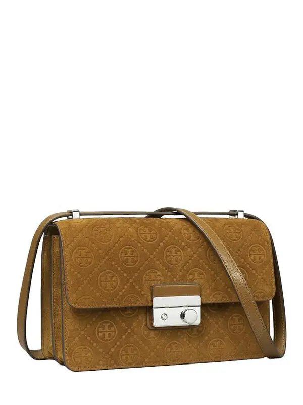 Tory Burch T Monogram Suede Shoulder Bag - Chicory Brown