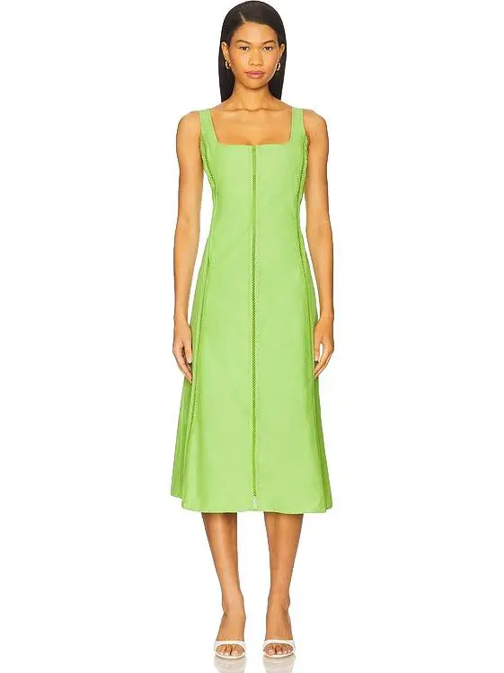 LA LIGNE Tea Length Dress With Trim Detailing - Parrot Green