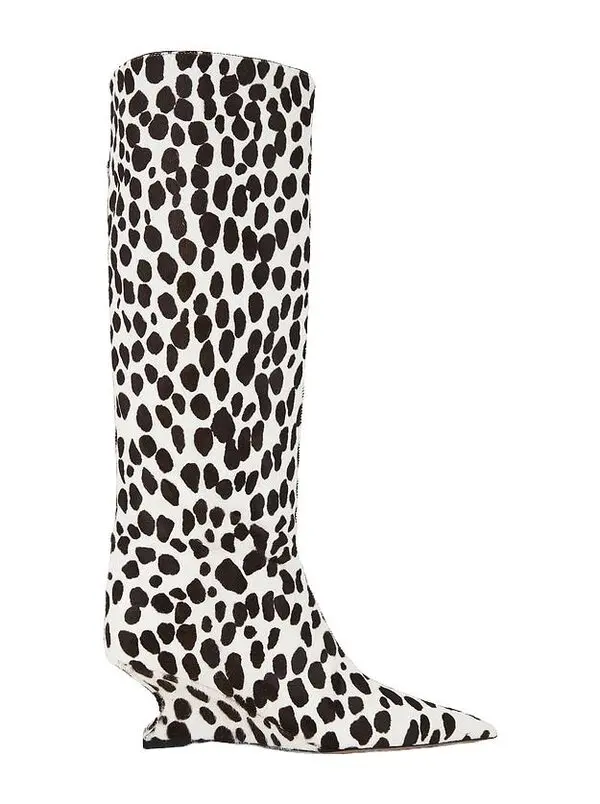 Paris Texas Nina Calf Hair Wedge Boots - White Cheetah