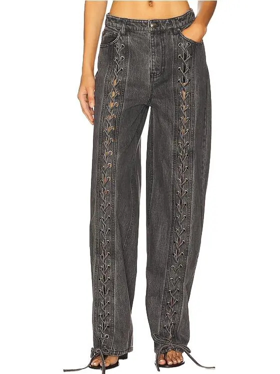 ROTATE BY BIRGER CHRISTENSEN Denim Lace-up Leg Pants - Black