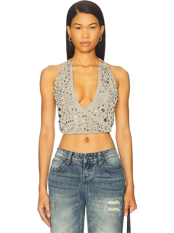 JADED LONDON Crystal Studded Backless Top - Grey
