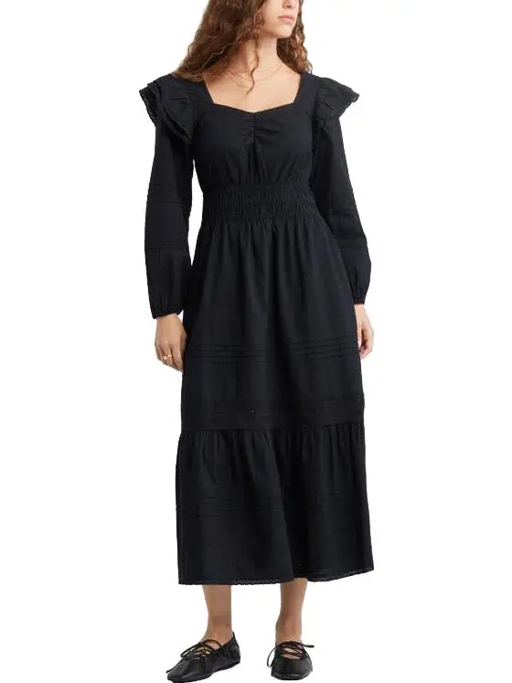 Treasure & Bond Ruffle Long Sleeve Maxi Dress - Black