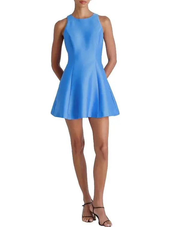 French Connection Sleeveless Taffeta Fit & Flare Minidress - Poolside Blue