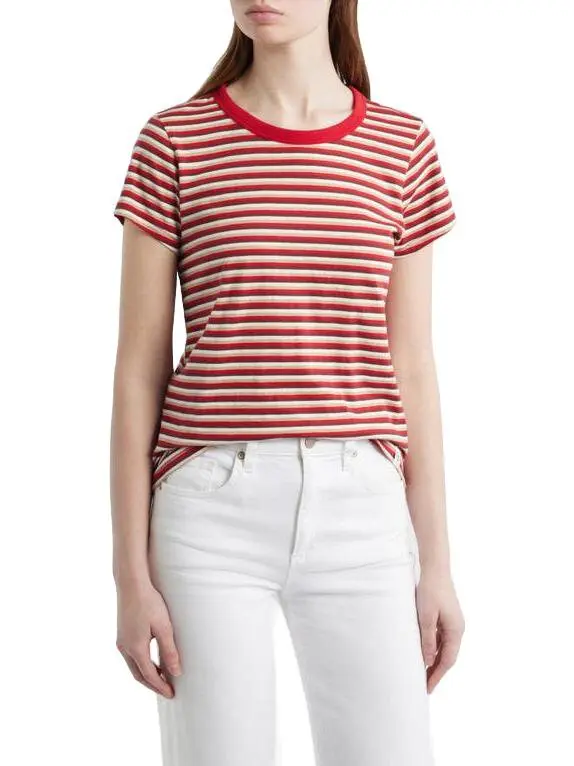 Rag & Bone The Slub Stripe T-shirt - Red Burgundy Multi