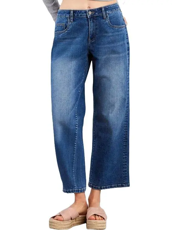 HINT OF BLU High-rise Ankle Relaxed Straight Leg Jeans - Shine Blue