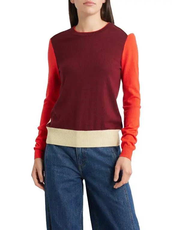 Rag & Bone Colorblock Wool Sweater - Burgundy Multi