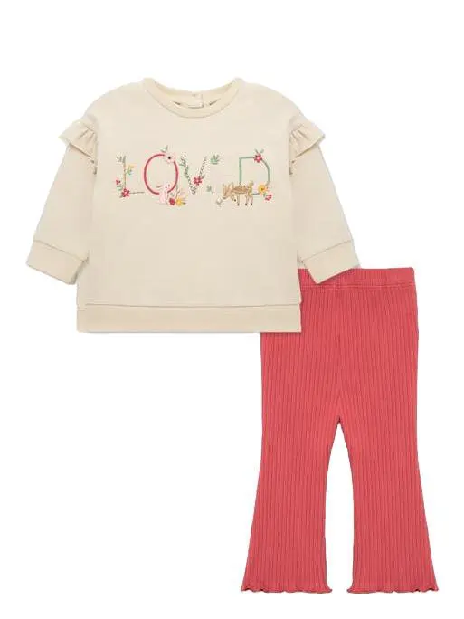 LITTLE ME Loved Sweatshirt & Ribbed Leggings Set - Pink
