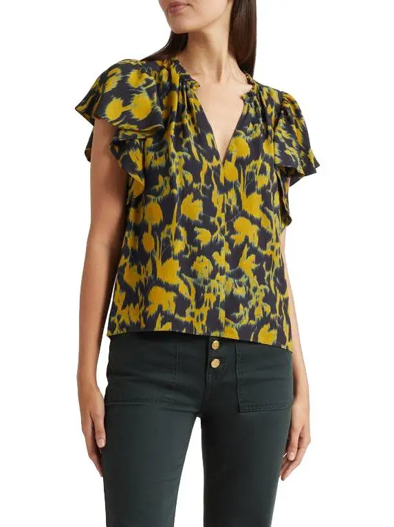 Ulla Johnson Lilo Flutter-sleeve Top - Verdite