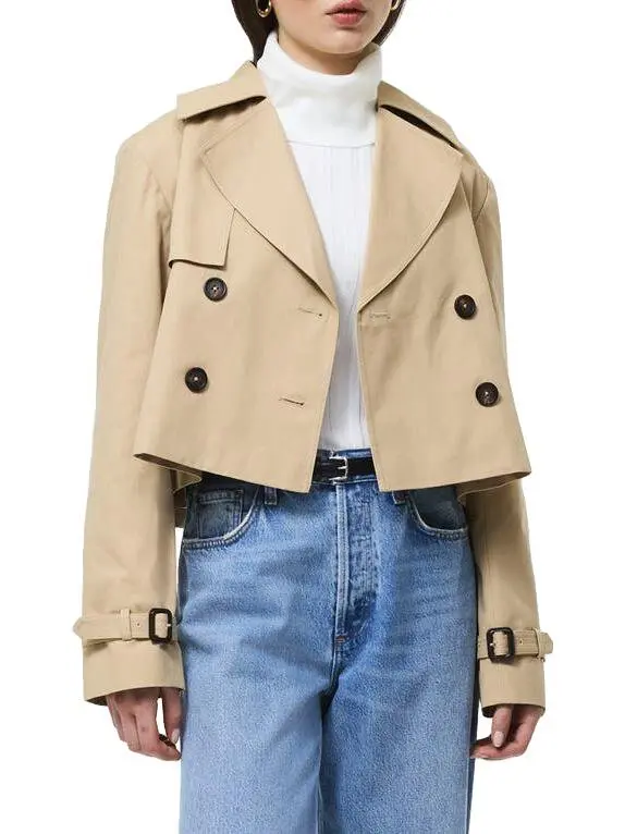 French Connection Crop Cotton Twill Trench Coat - Khaki
