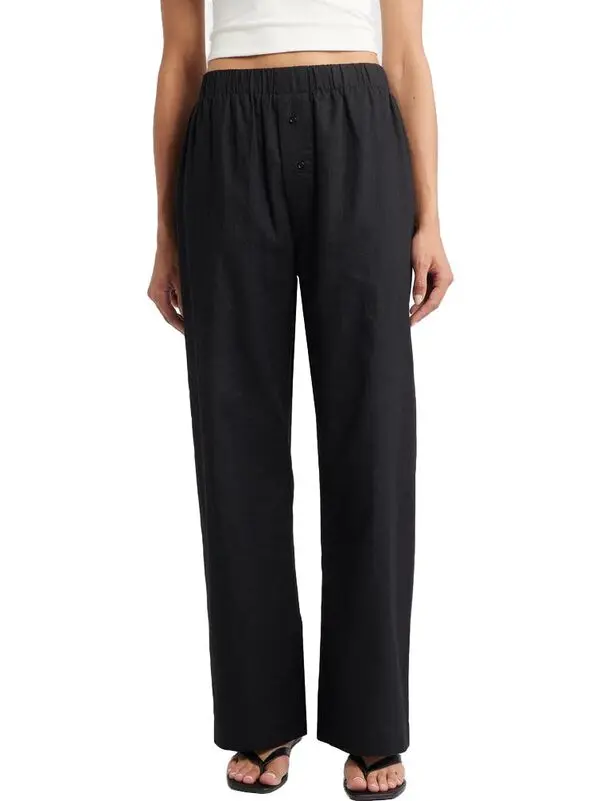 ARTLESS FOREVER Pull-on Linen & Cotton Wide Leg Pants - Black