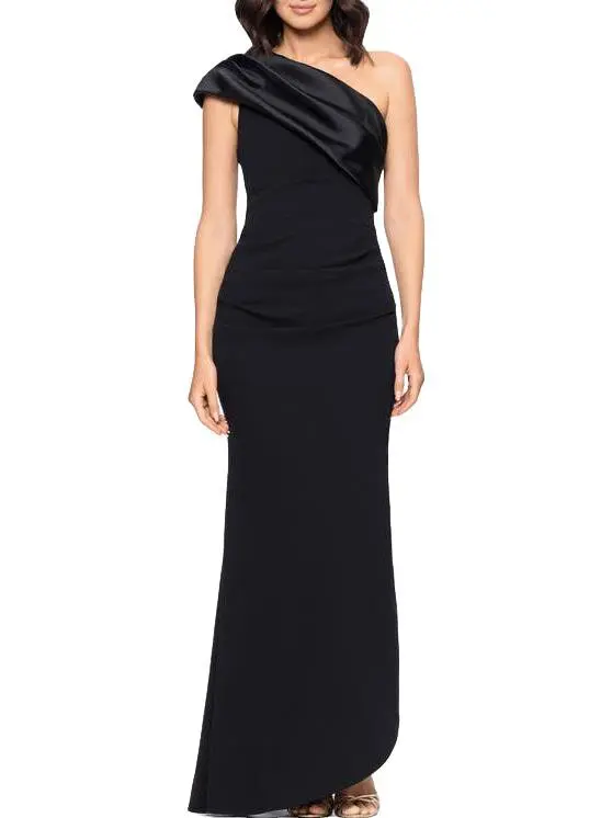 Betsy & Adam One-shoulder Column Gown - Black