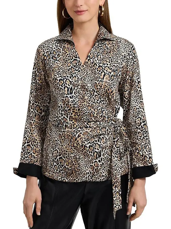 Foxcroft Salina Animal Print Blouse - Brown Multi