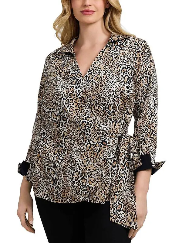 Foxcroft Salina Animal Print Blouse - Brown Multi