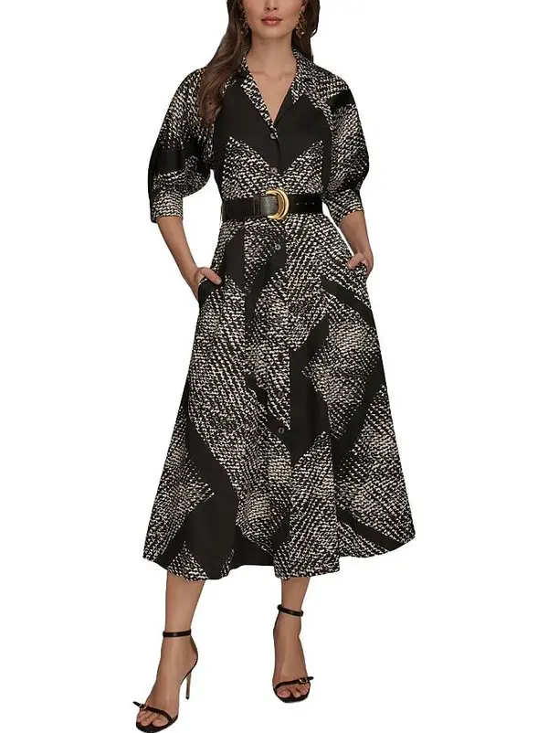 Donna Karan New York Belted Midi Shirt Dress - Black/cream