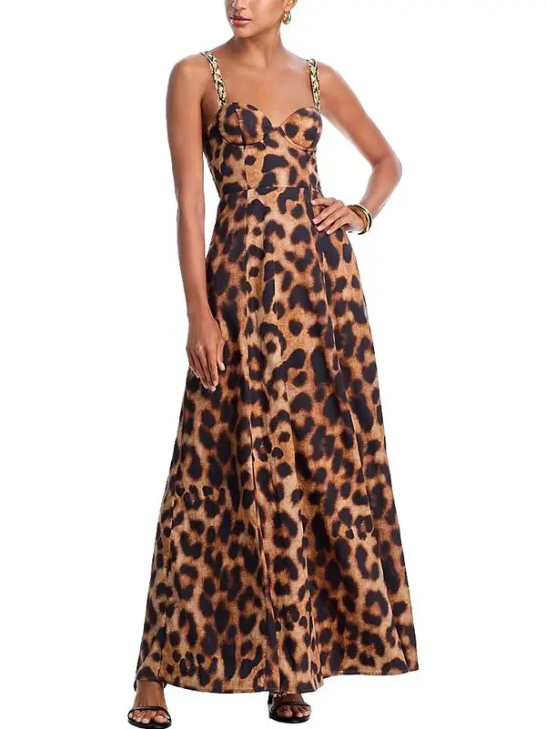L'Agence Sutton Beaded Strap Maxi Dress - Tan/black Leopard
