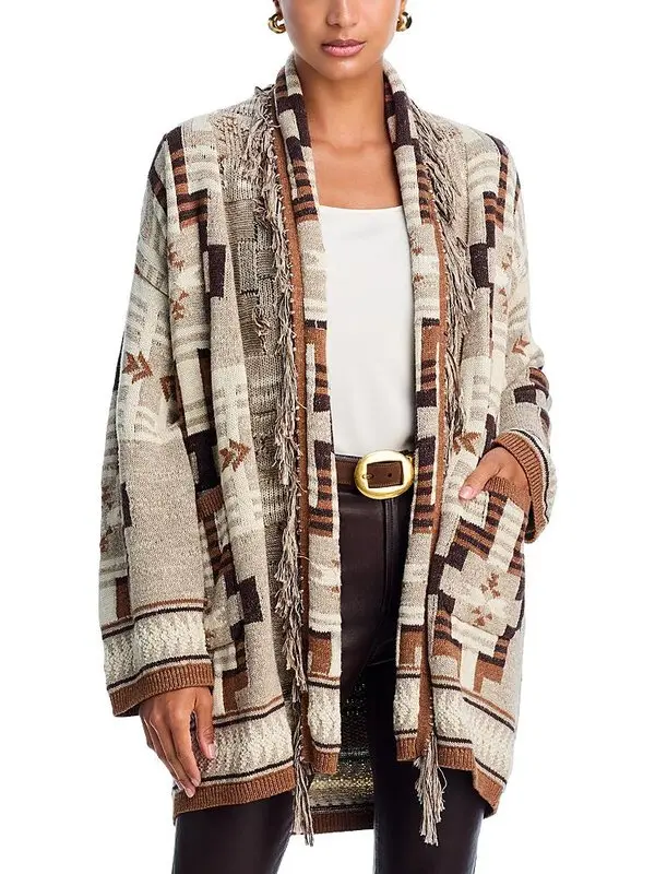 L'Agence Jair Jacquard Fringe Cardigan - Natural Multi