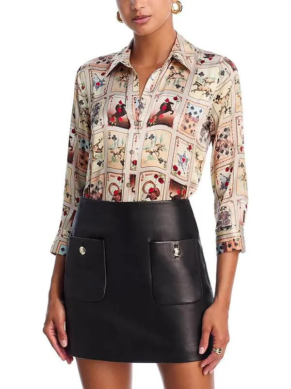 L'Agence Dani Printed Silk Blouse - Tan Multi