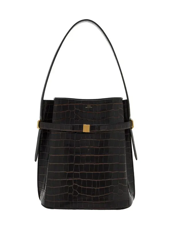 TOTEME Croco-embossed Leather Bucket Bag - Brown