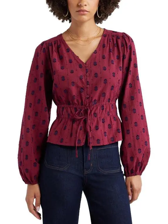 Treasure & Bond Embroidered Peplum Top - Burgundy Rhode