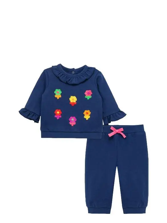 LITTLE ME Pop Flowers Active Top & Joggers Set - Blue