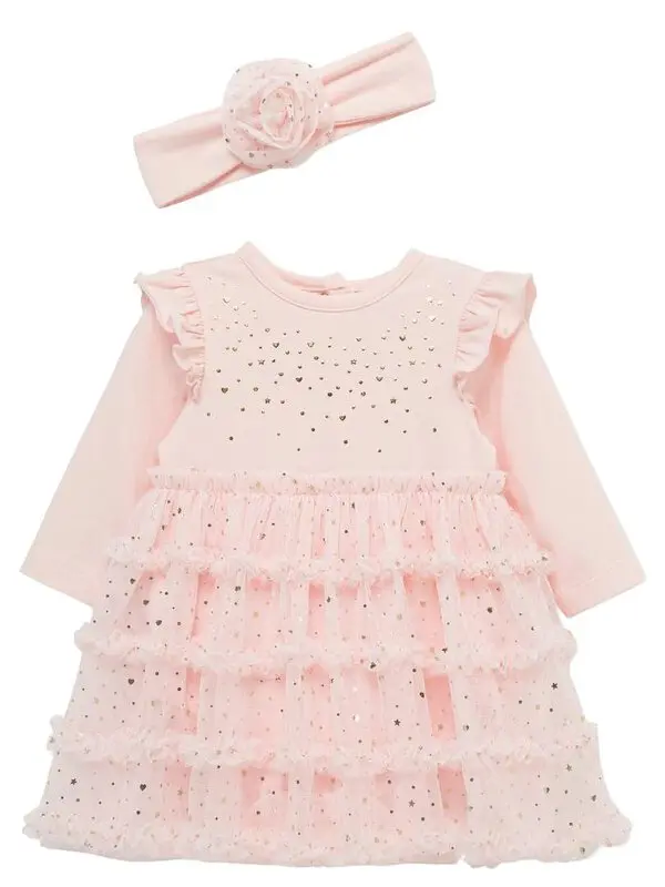 LITTLE ME Spray Shine Tutu Dress & Headband Set - Pink