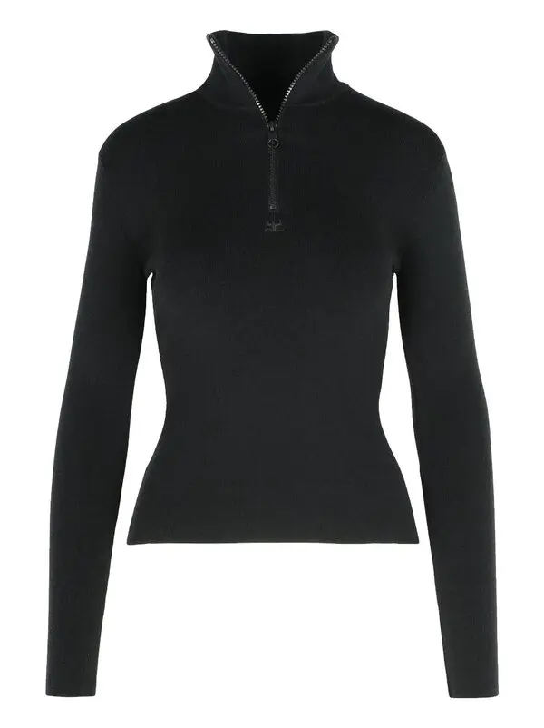 COURREGES Merino Wool High-neck Sweater - Black