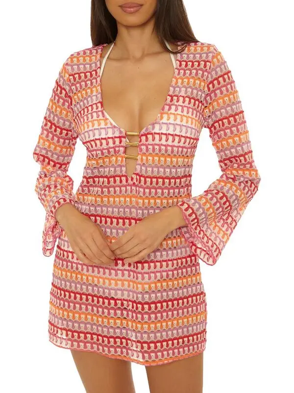 BECCA By Rebecca Virtue Utopia Long Sleeve Cover-up Tunic - Hibiscus Multi
